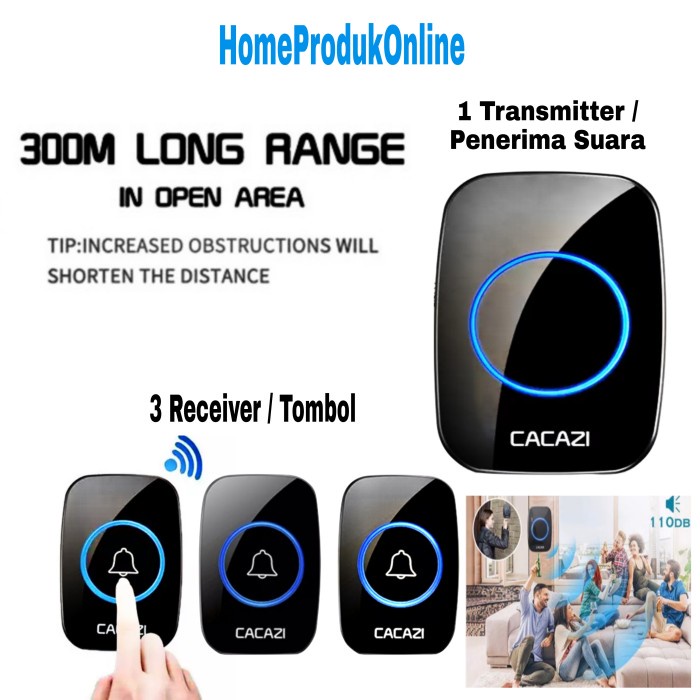 Jual Bel Rumah Tanpa Kabel Door Bell Wireless Waterproof Jarak Jauh ...