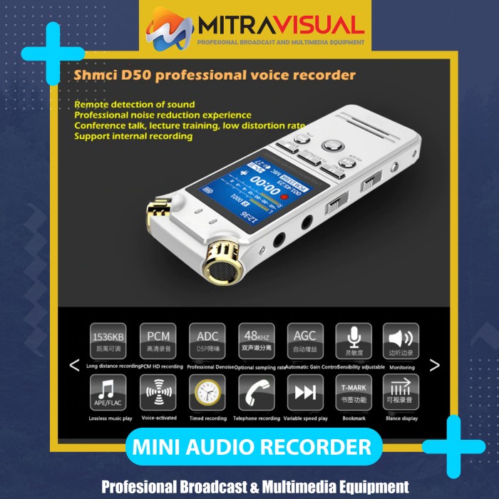 Jual NONTAUS 8GB A50 Profesional 1536Kbps Audio Voice Recorder mp3 wav ...