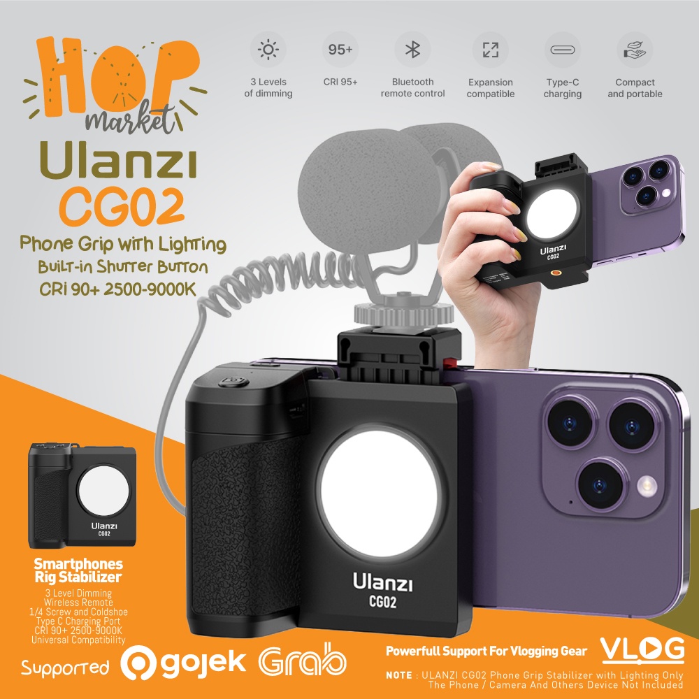 Jual ULANZI CG02 CapGrip Bluetooth with Light Lampu for Anti Shake ...