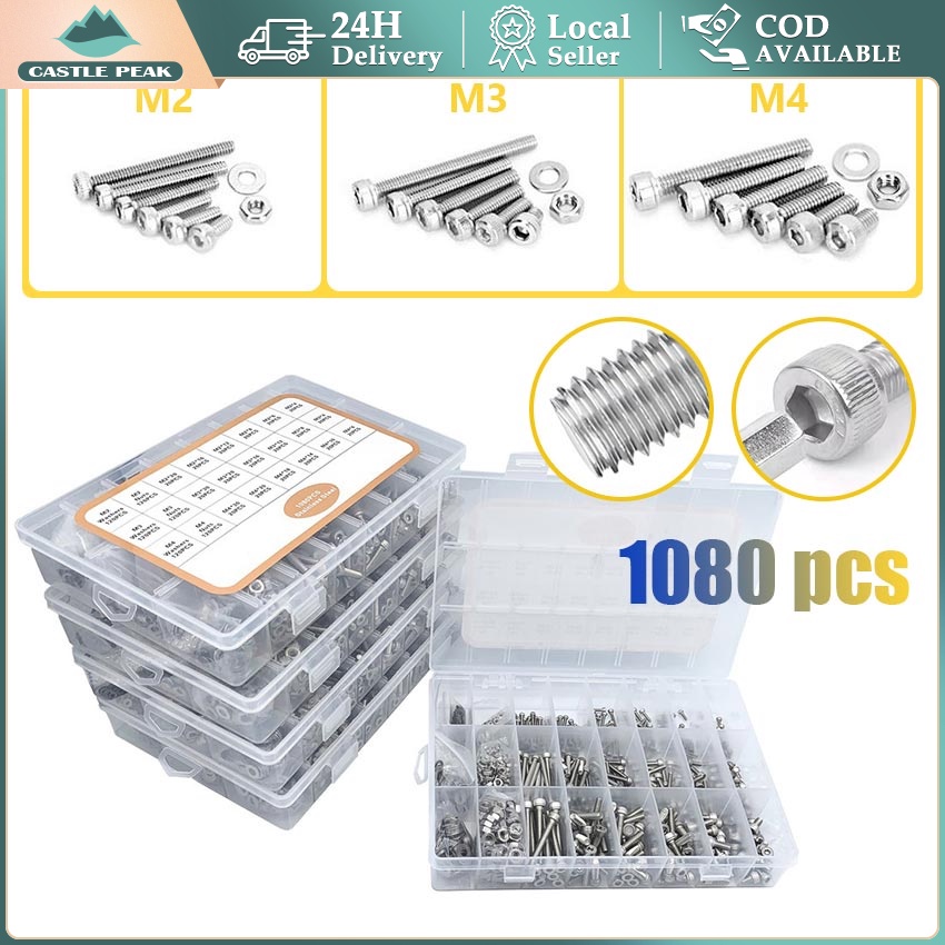 Jual 1080pcs/Set Baut Soket Mur dan Mur M2/M3/M4 Stainless Steel Hex ...