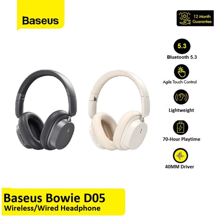 Jual Baseus D05 Bowie Wireless Headphone Bluetooth Wired Bass ...