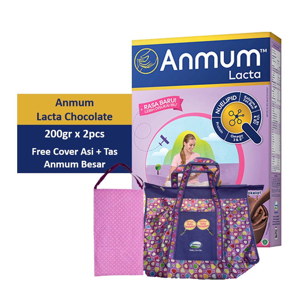 Jual Anmum Lacta Chocolate 200 gr x 2pcs (Free Cover Asi + Tas Anmum ...