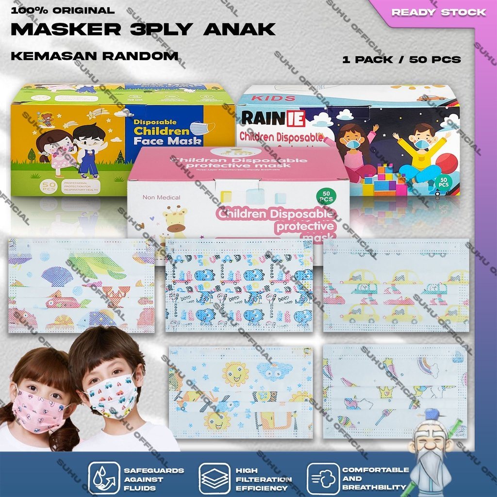 Jual ️ SUHU ️ Masker Anak 3Ply Motif Kartun Cartoon Lucu Kids 3 Ply ...