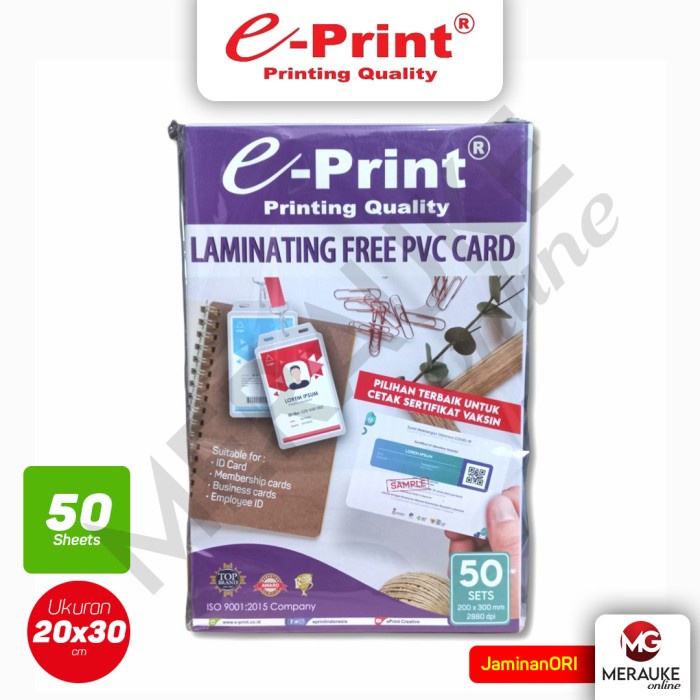 Jual Kertas Foto E-Print PVC ID Card Laminating A4 260gsm PAK isi 50s ...