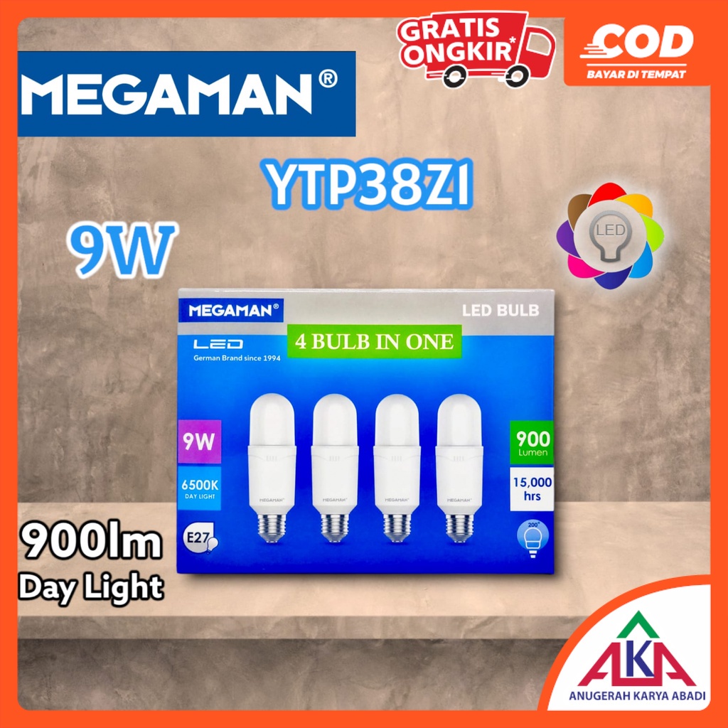 Jual Paket 4 Pcs MEGAMAN Bohlam Lampu 9 Watt LED STICK P Bulb Daylight Putih | Shopee Indonesia