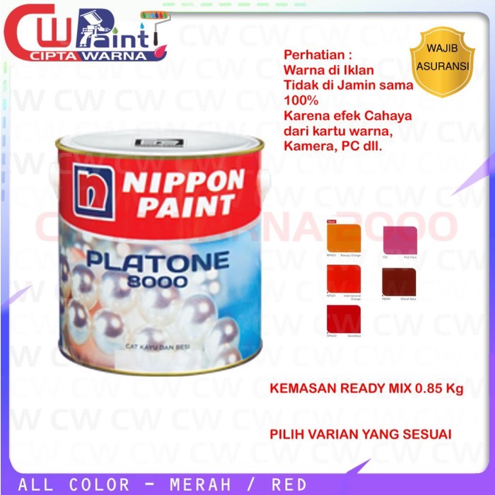 Jual Cat Kayu Besi Platone 8000 Merah Orange Pink Nippon Paint 0.85 Kg | Shopee Indonesia
