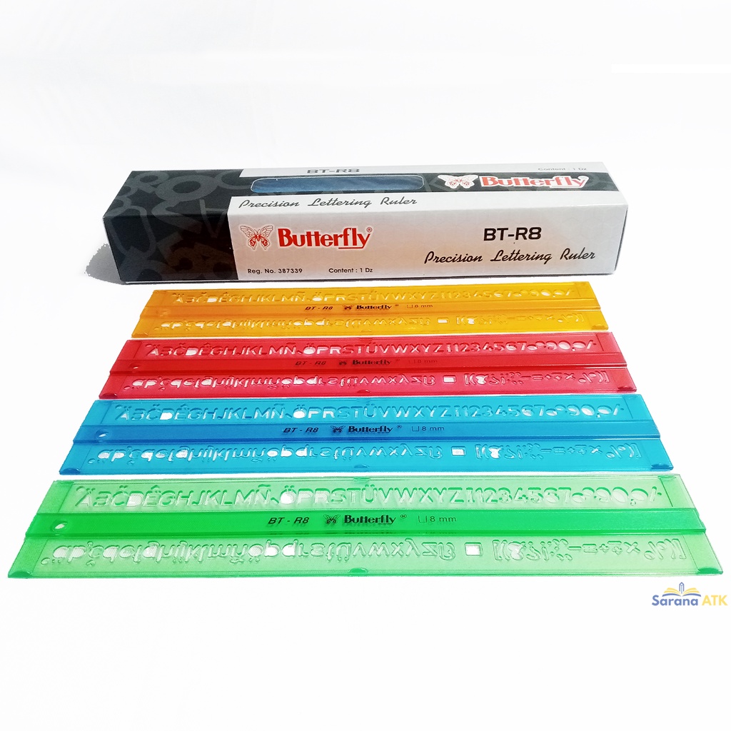 Jual BUTTERFLY - Penggaris Sablon Mal Angka Dan Huruf 8mm BT-R8 - Pcs ...