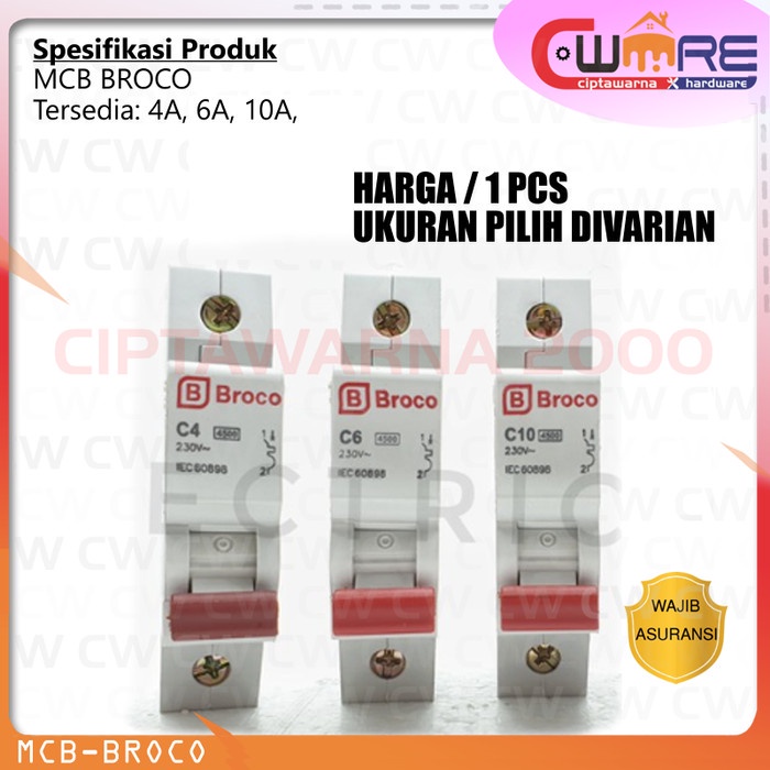 Jual MCB Broco 1P 1 PHASE 2A 4A 6A 10A 16A Pemutus ARUS | Shopee Indonesia