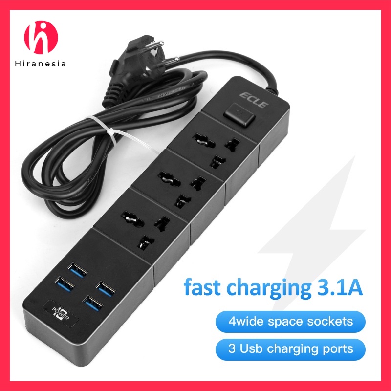 Jual HIRANESIA (New) ECLE Power Strip Stop Kontak 3 Power Socket 4 USB Port Colokan Listrik ...