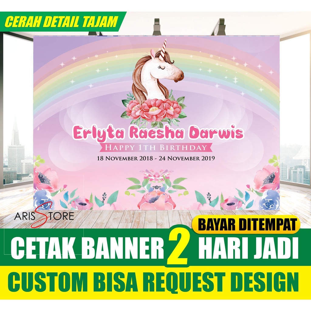 Jual Banner Ulang Tahun Anak cewek unicorn custom | Spanduk Ultah anak ...