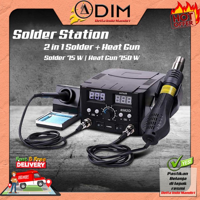 Jual Soldering Station 2 in 1 Solder + Hot Air Heat Gun 750W - 8582D ...