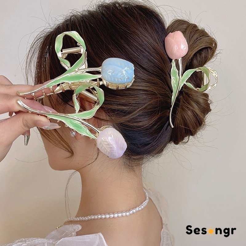 Jual Jepit Rambut Tulip korea Temperamen Rambut bunga Logam Wanita Klip ...