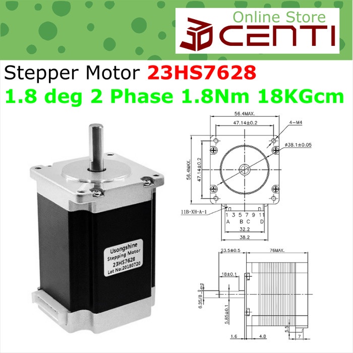 Jual Stepper Motor 57 Nema 23 23HS7628 76mm Nema23 57BYGH76 3A 18KGcm 8MM | Shopee Indonesia