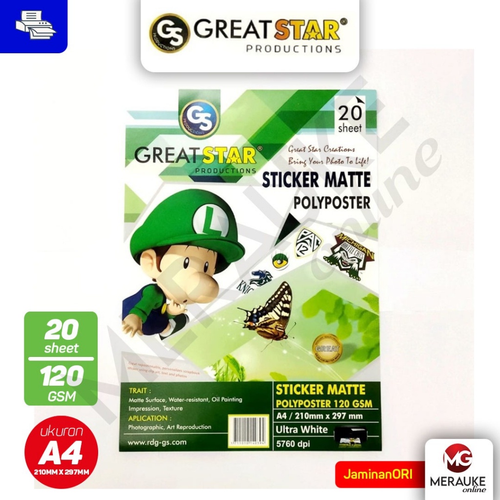 Jual Kertas Foto Great Star Sticker Matte Polyposter A4 120gsm 20 ...