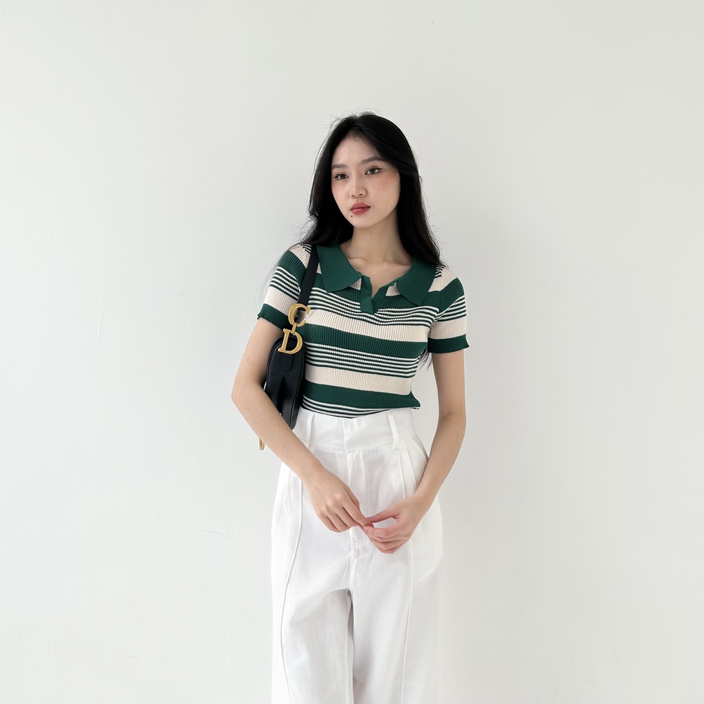 Jual Beige Studio - Matilda Top | Atasan Polo Berkerah Lengan Pendek Rajut Knit Wanita | Shopee ...