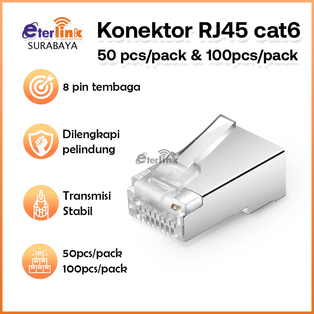 Jual Connector RJ 45 Cat6 metal - Connector RJ 45 Cat 6 metal - RJ45 cat6 - PER Varian 50pcs ...