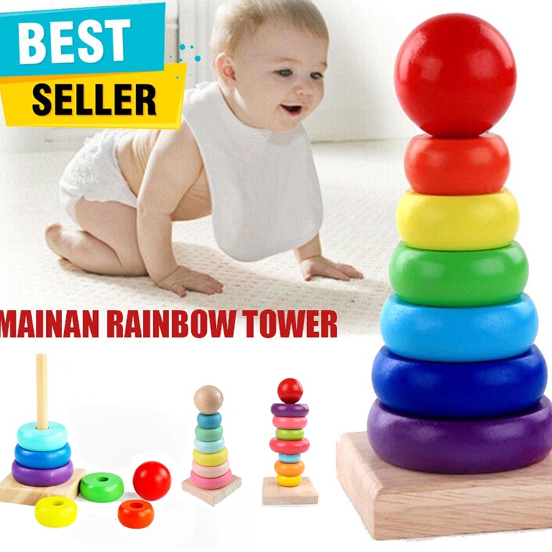 Jual Rainbow Tower / Menara Pelangi / Menara Ring Donut / Mainan ...