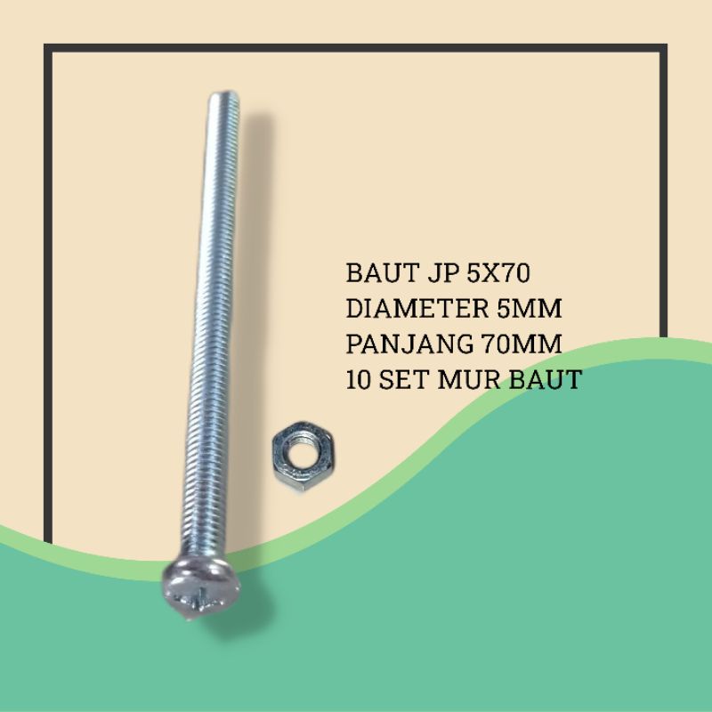 Jual MUR BAUT JP 5X70 MM GALVANIS 5 X 70 MM 10 SET | Shopee Indonesia