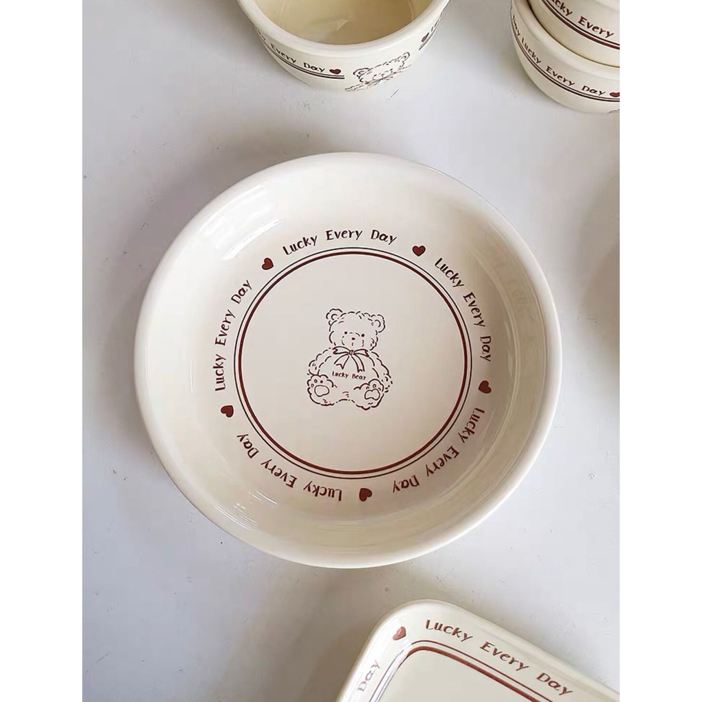 Jual FLUFFY Plate | Piring makan beige beruang aesthetic bear lucky day ...