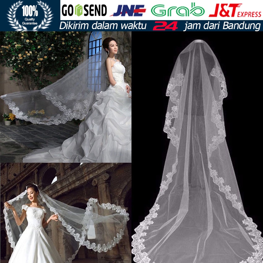 Jual 1.5M/3M/5M Long Single Slayer Lace Veil / Bride Veil / Wedding ...