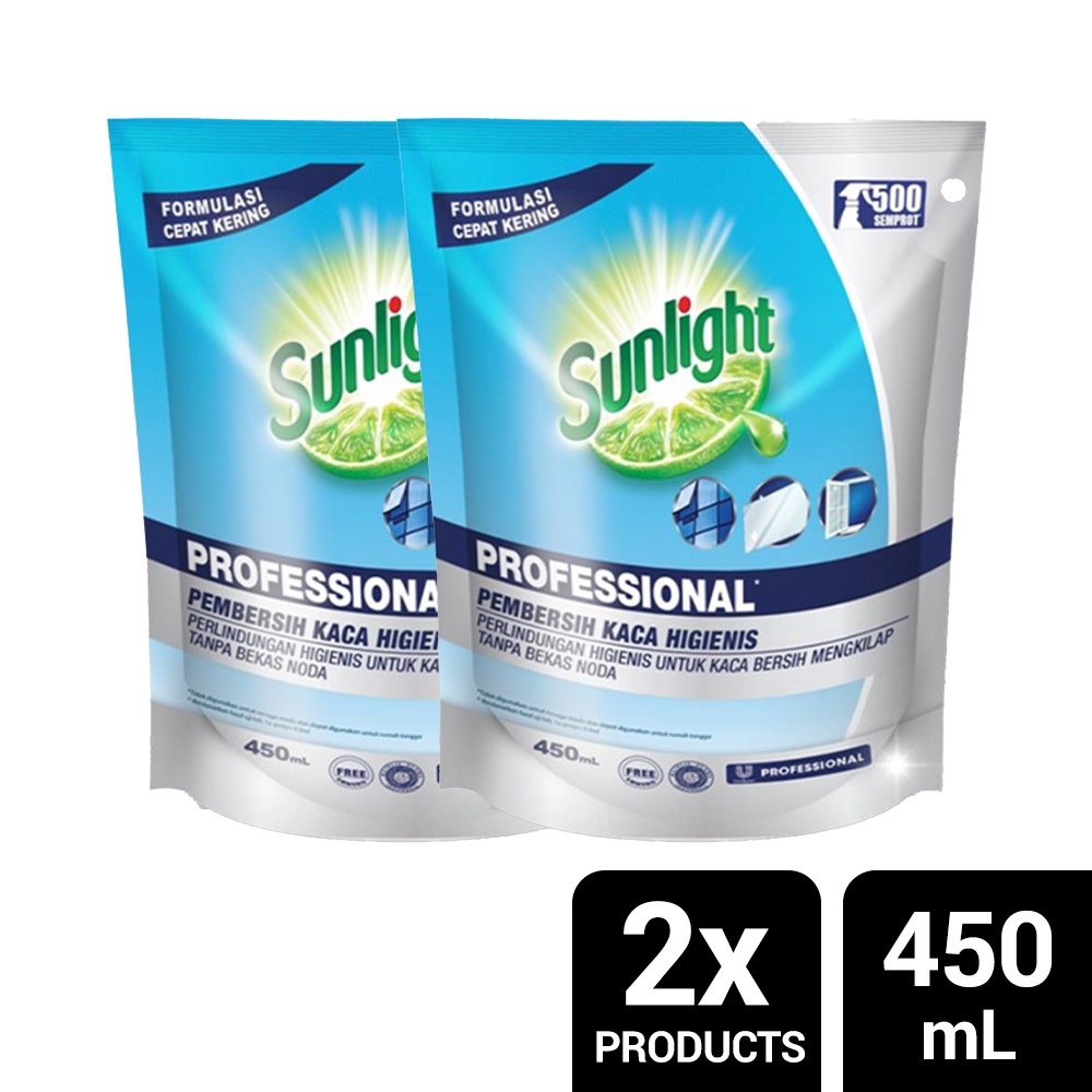 Jual Sunlight Professional Pembersih Kaca Higienis 450 Ml Pouch x 2 ...