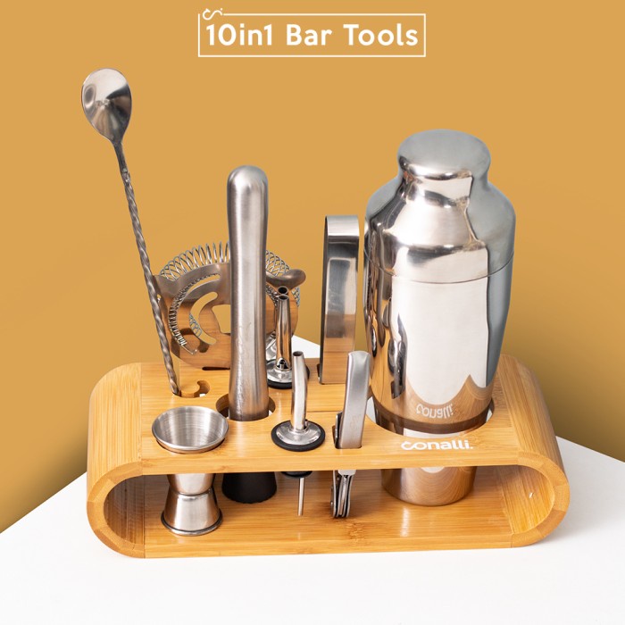 Jual CONALLI Cocktail Shaker Set 550ml Bamboo Stand Alat Bartender Home ...