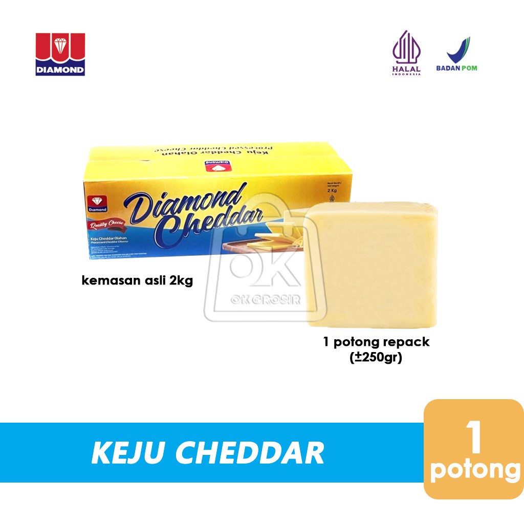 Jual Keju Cheddar Diamond Cheddar Cheese (Repack 1 Potong) | Shopee ...
