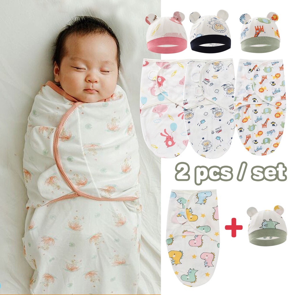 Jual cod bedong bayi instan set topi swaddle baby newborn katun lembut ...