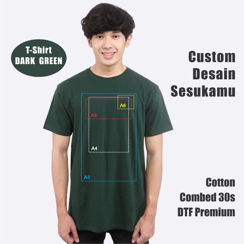 Jual Kaos Sablon Dark Green Hijau Lumut Kaos T Shirt Custom sablon print DTF Unisex Premium ...