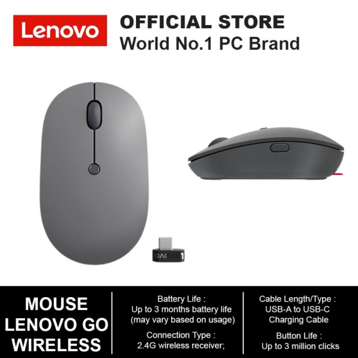 Jual LENOVO GO Essential USB-C 2400DPI Wireless Mouse Bluetooth Type-C ...