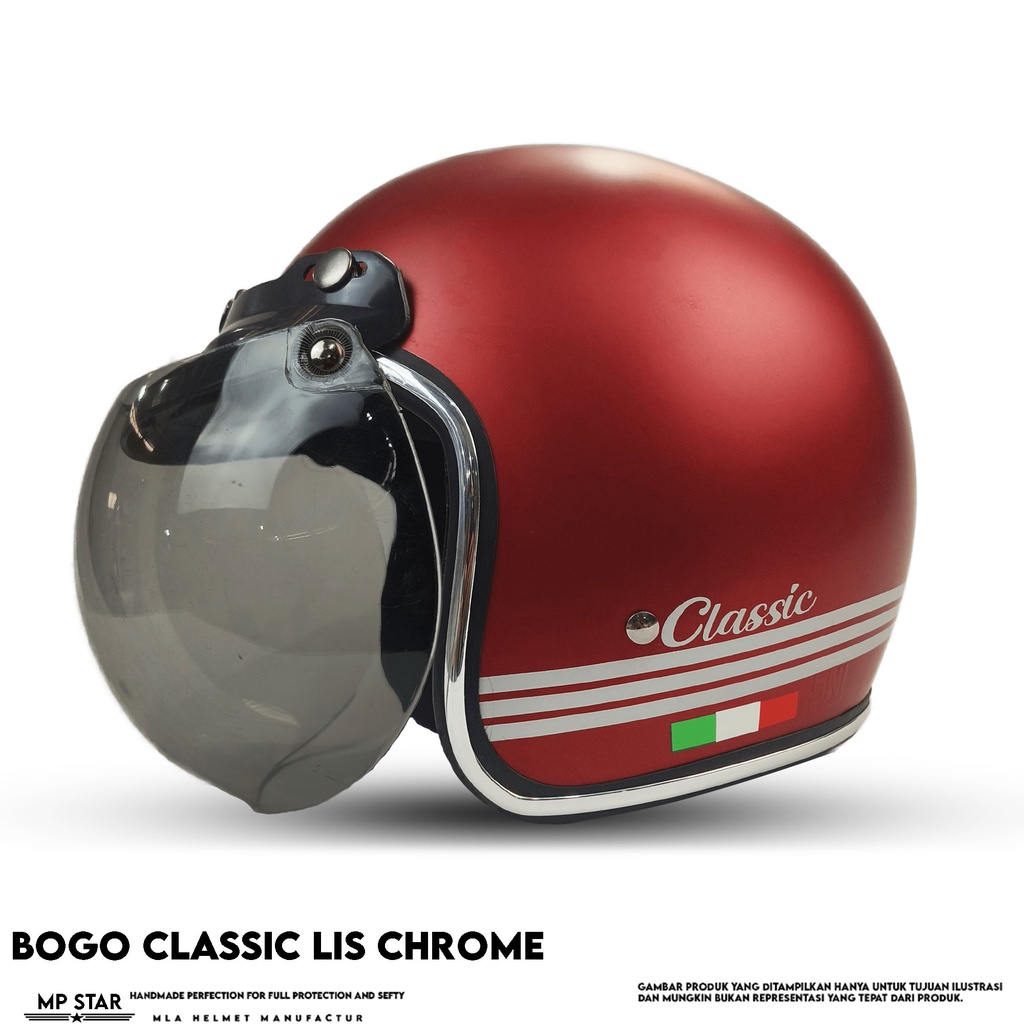 Jual Helm Bogo Classic Lis Chrome FULL LEHER MARUN DOF / Bogo Premium ...