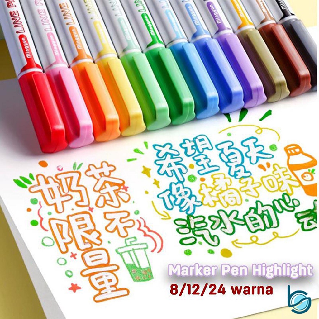 Jual Spidol Marker Pen Garis Ganda Highlight/Spidol kontur/Stabilo 8/12 ...