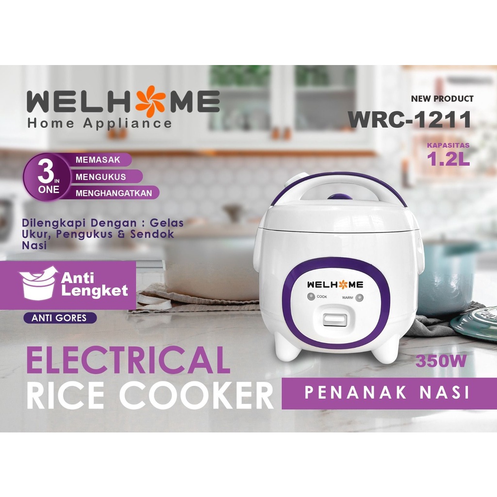 Jual Rice Cooker 1.2 Liter Welhome Magic Com Penanak Nasi Beras WRC ...
