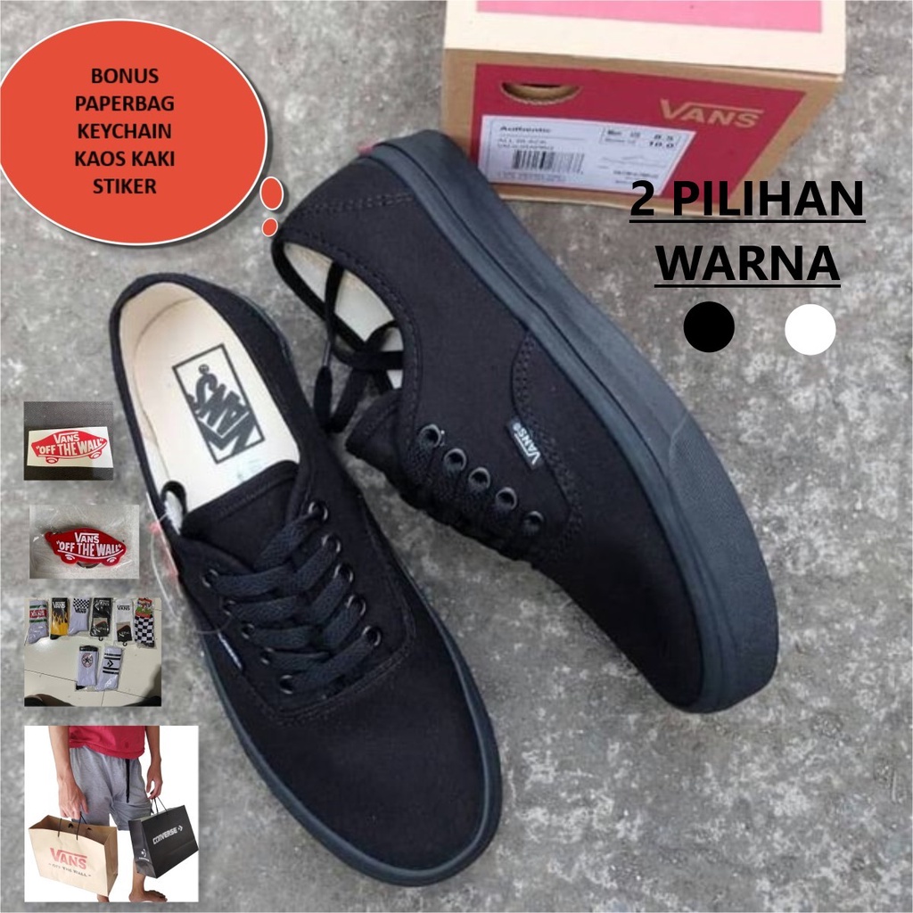 Jual GTN Sepatu Vans Authentic FULL HITAM FULL BLACK FULL PUTIH POLOS ...