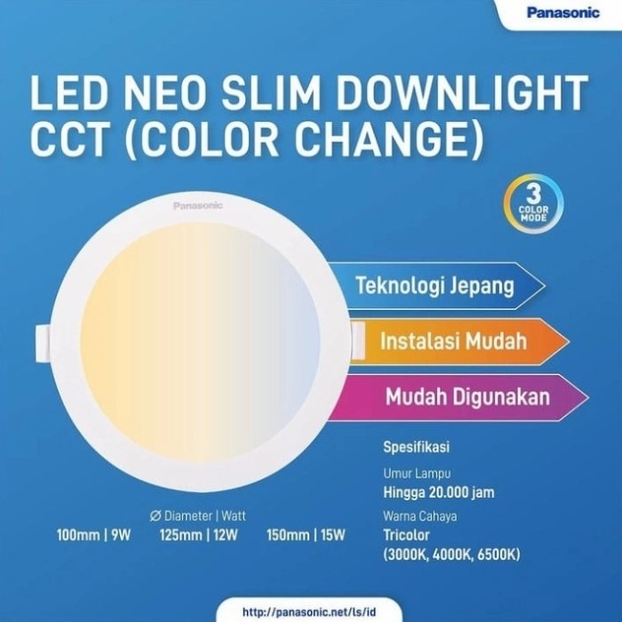 Jual Downlight LED 9 Watt - LED Panel 9 Watt Tricolour PANASONIC NEO ...