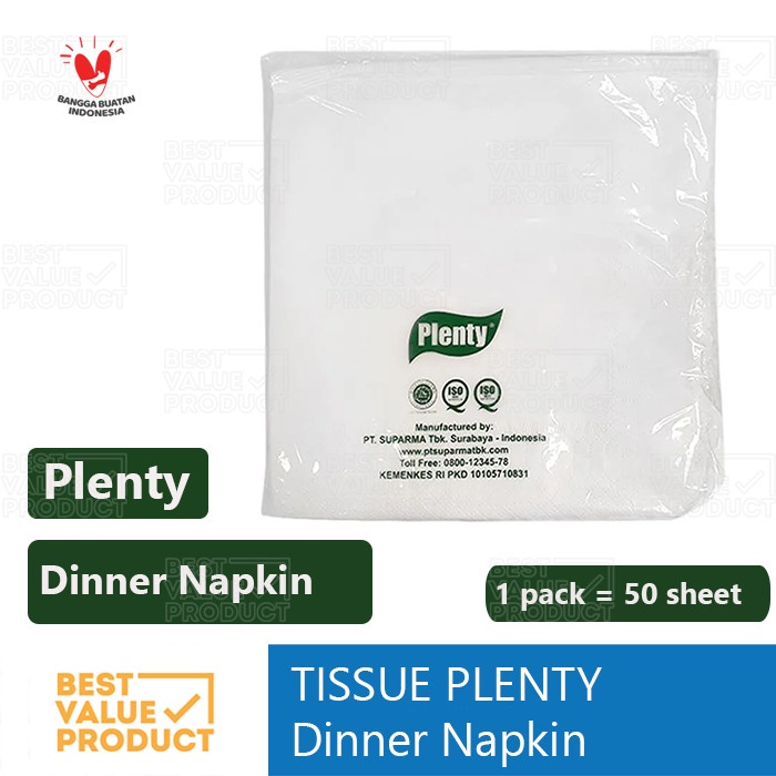 Jual Tissue Plenty DINNER NAPKIN 50 sheets 2 Ply Large Size | Shopee ...