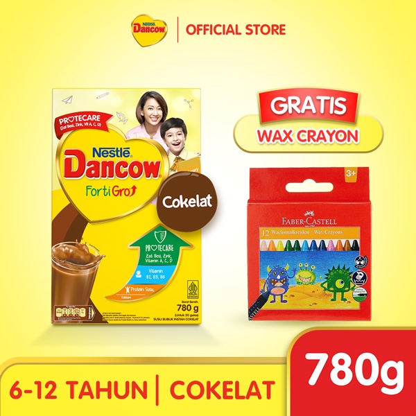 Jual DANCOW Fortigro Coklat Susu Bubuk Susu Anak 780g FREE Faber Castell - Wax Crayons Regular ...
