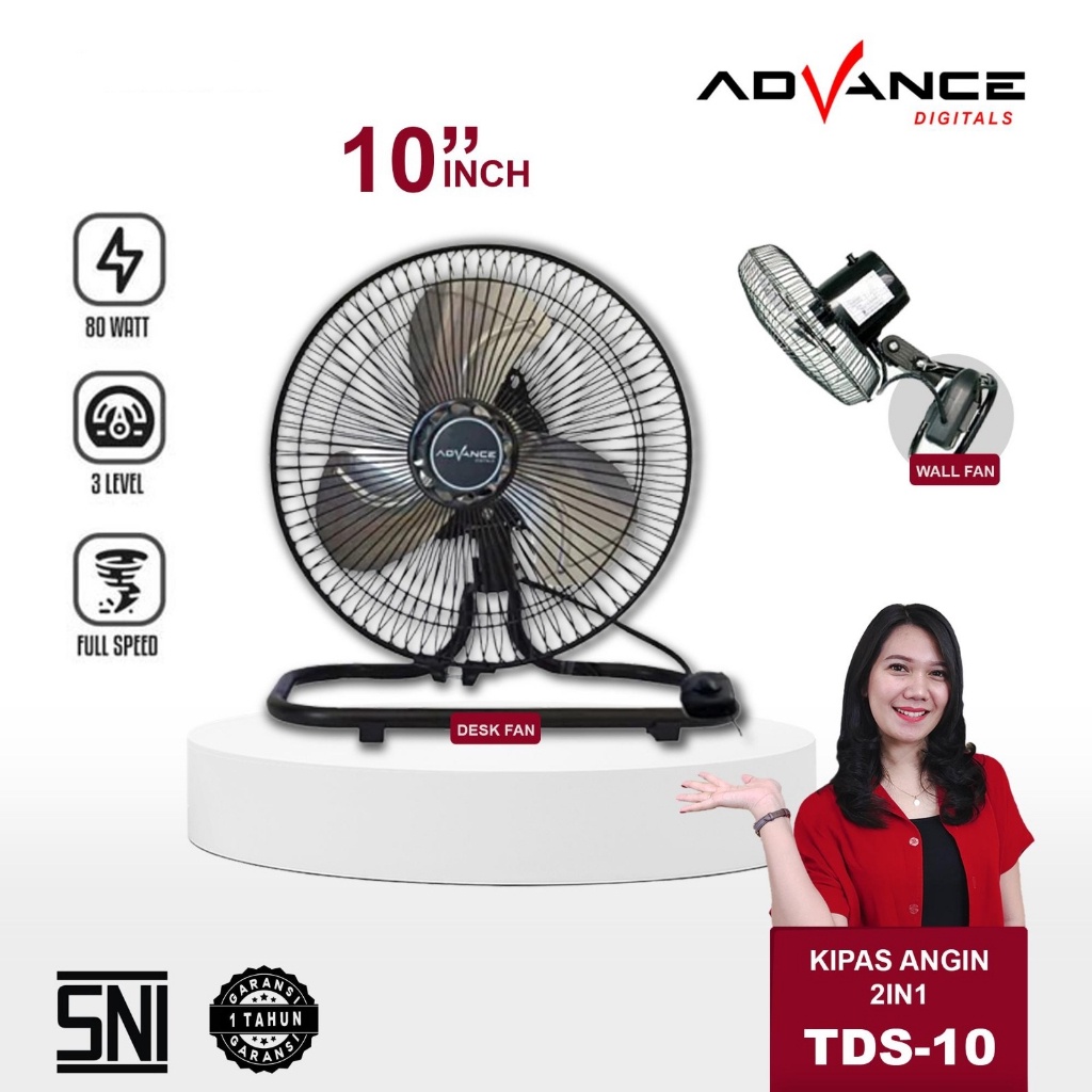 Jual Advance TDS-10 Desk Fan Wall Fan 10" 2in1 Kipas Angin Listrik Desk ...
