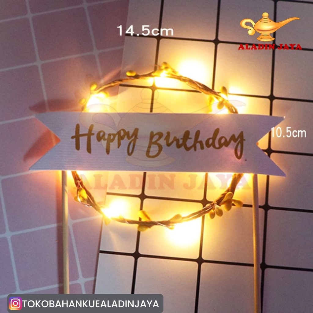 Jual Topper Happy Birthday Bentuk Daun + Lampu LED | Shopee Indonesia