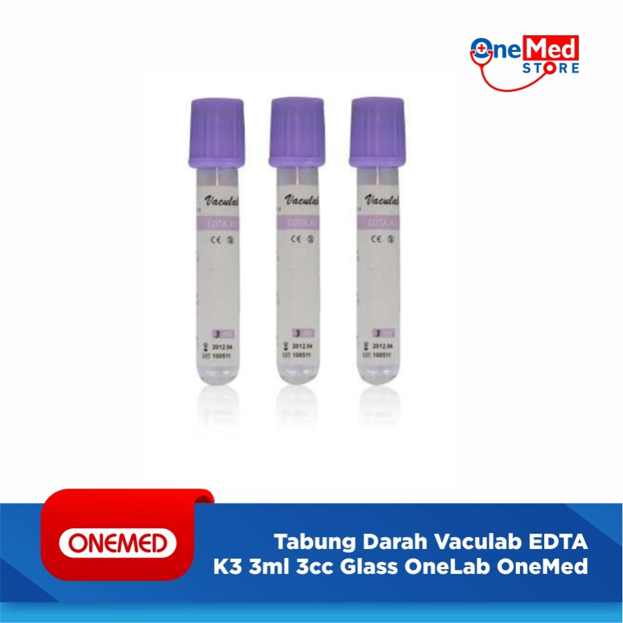 Jual Tabung Darah Vaculab EDTA K3 3ml 3cc Glass OneLab OneMed SL ...