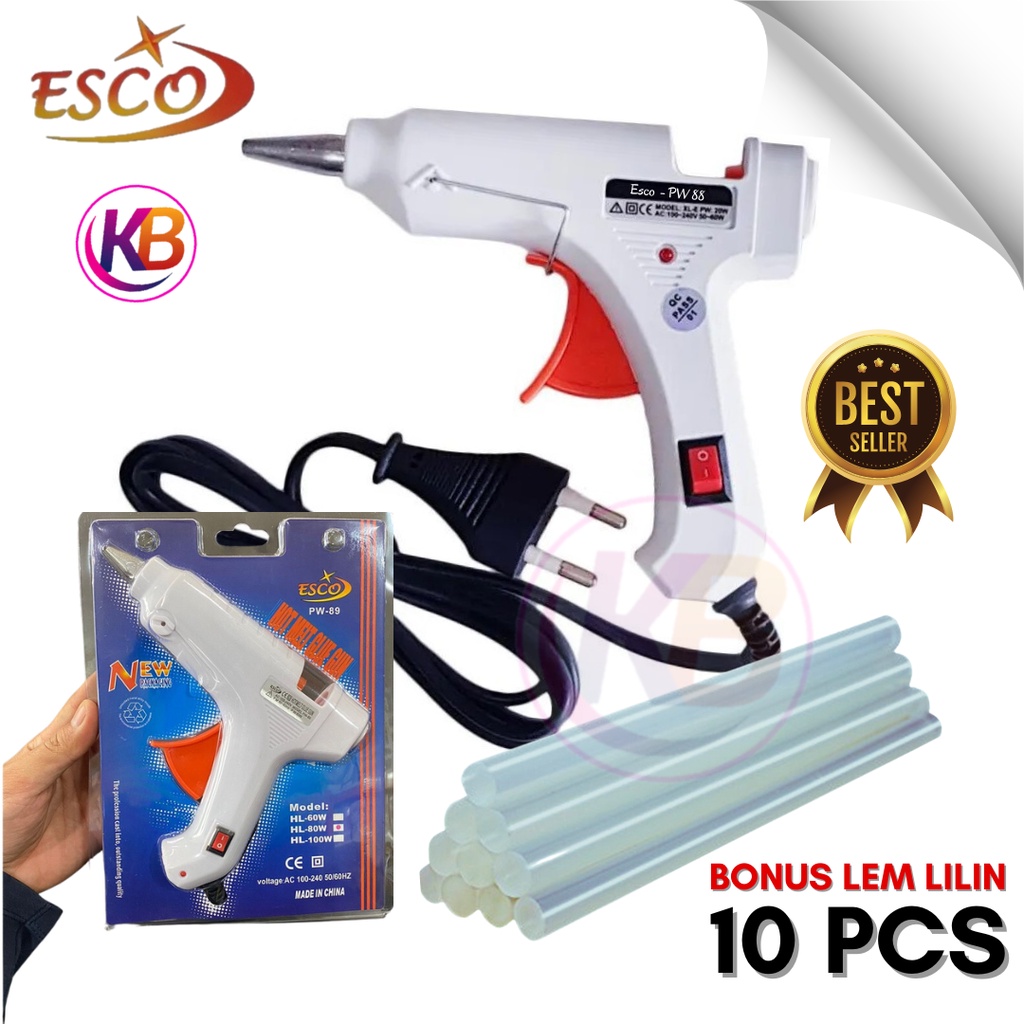 Jual (Bonus Lem 10 Pcs) Alat Lem Tembak Cepat Panas 20w - Glue Gun Esco ...