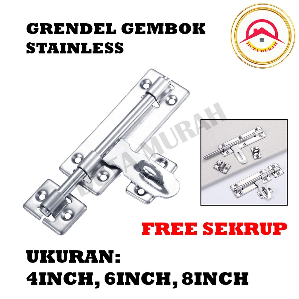 Jual Grendel Gembok Pintu Kunci Slot Pintu Stainless uk 4 inch,6 inch ...