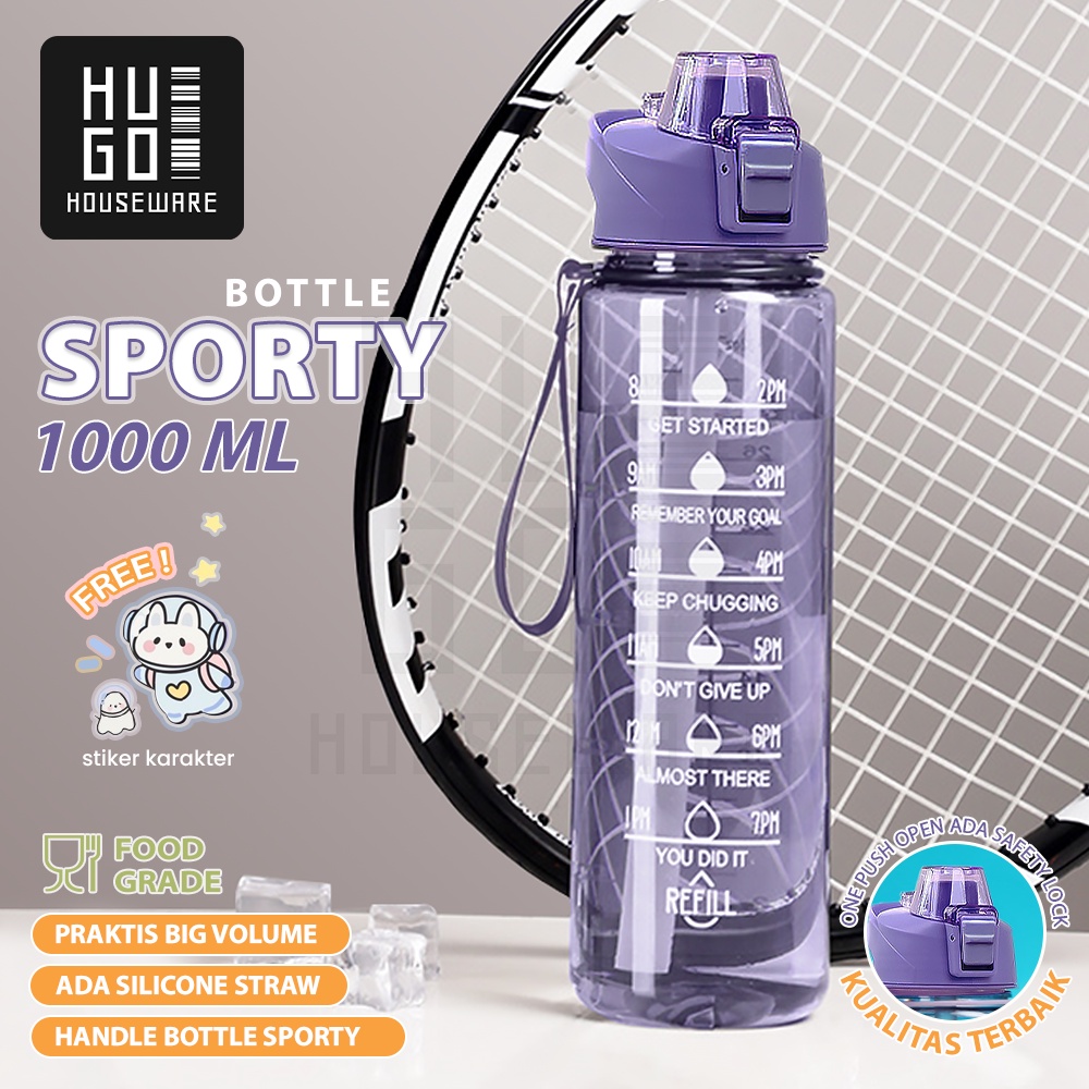 Jual HUGO Botol Minum Motivasi 1 Liter Bening BPA FREE Gratis Stiker | Shopee Indonesia