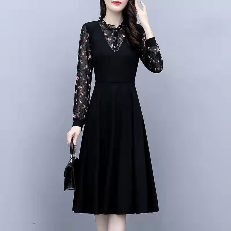 Jual FAN 2024 Gaun hitam sifon lengan panjang sifon Korea yang baru ...
