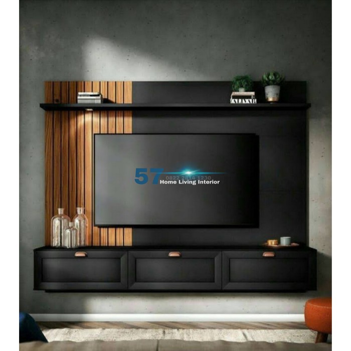 Jual Backdrop Meja Tv Hitam Elegan Bahan Plywood HPL Free Desain dan ...