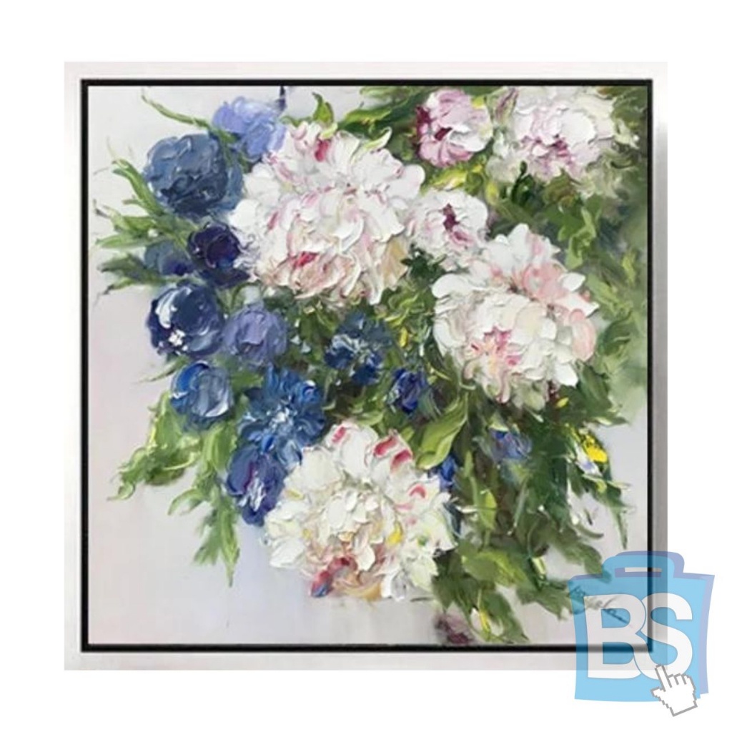 Jual LUKISAN TANGAN ABSTRAK BUKET BUNGA PUTIH BIRU MUDA BERDAUN LATAR ...