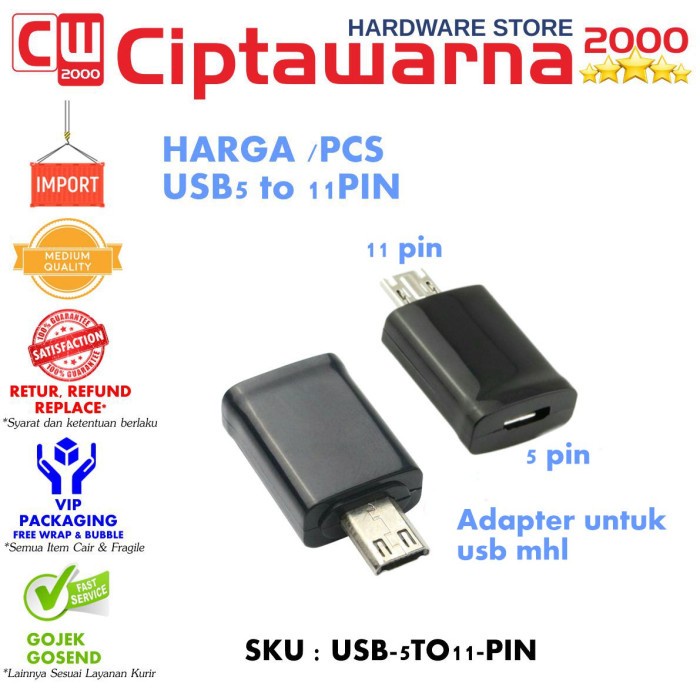Jual Adapter converter Micro usb 5 pin to 11 pin for HDMI TV HANDPHONE ...