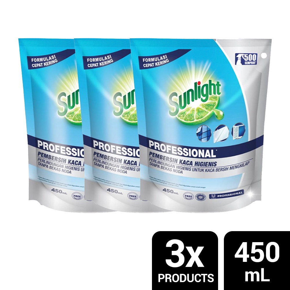 Jual Sunlight Professional Pembersih Kaca Higienis 450 Ml Pouch x 3 ...