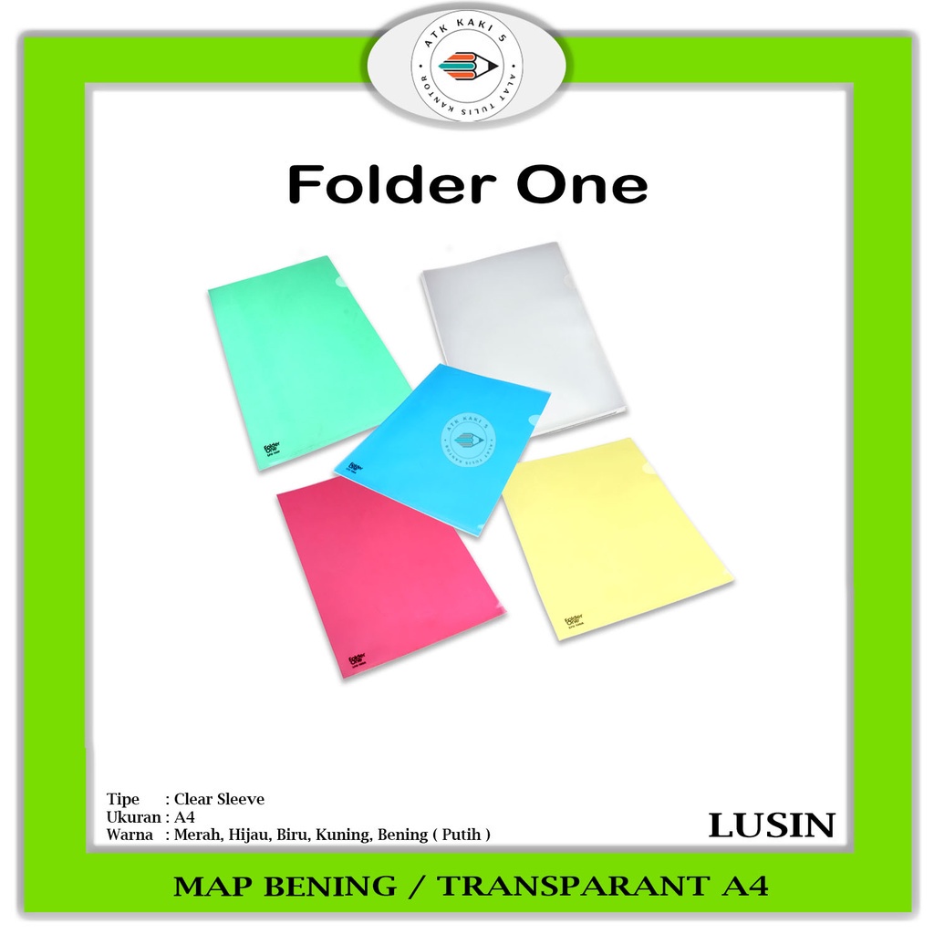 Jual FOLDER ONE - Map L / Map Bening / A4 Warna -1 Lusin | Shopee Indonesia