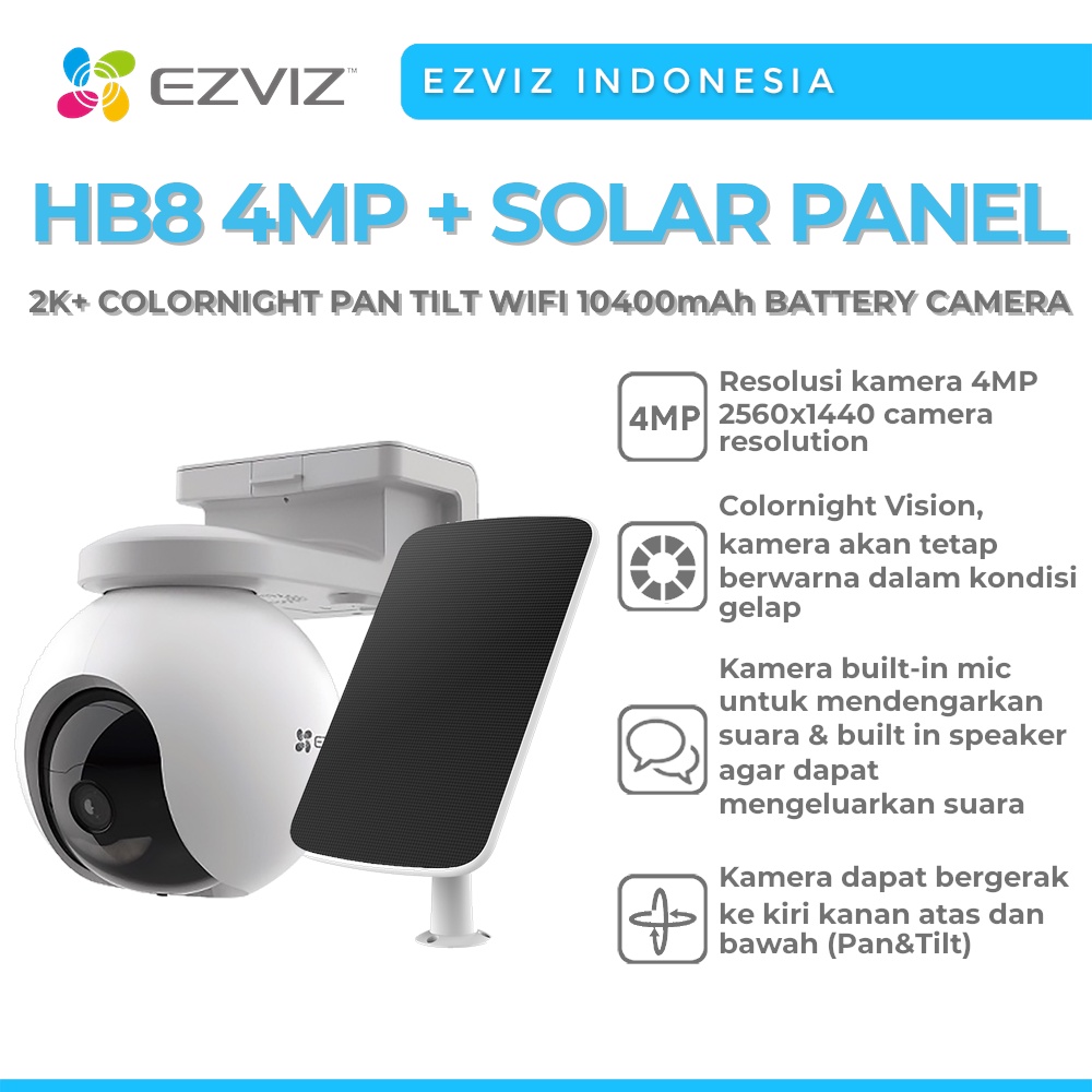 Jual EZVIZ HB8 4MP + SOLAR PANEL 2K+ COLOR PAN TILT WIFI 10400MAH CAMERA | Shopee Indonesia